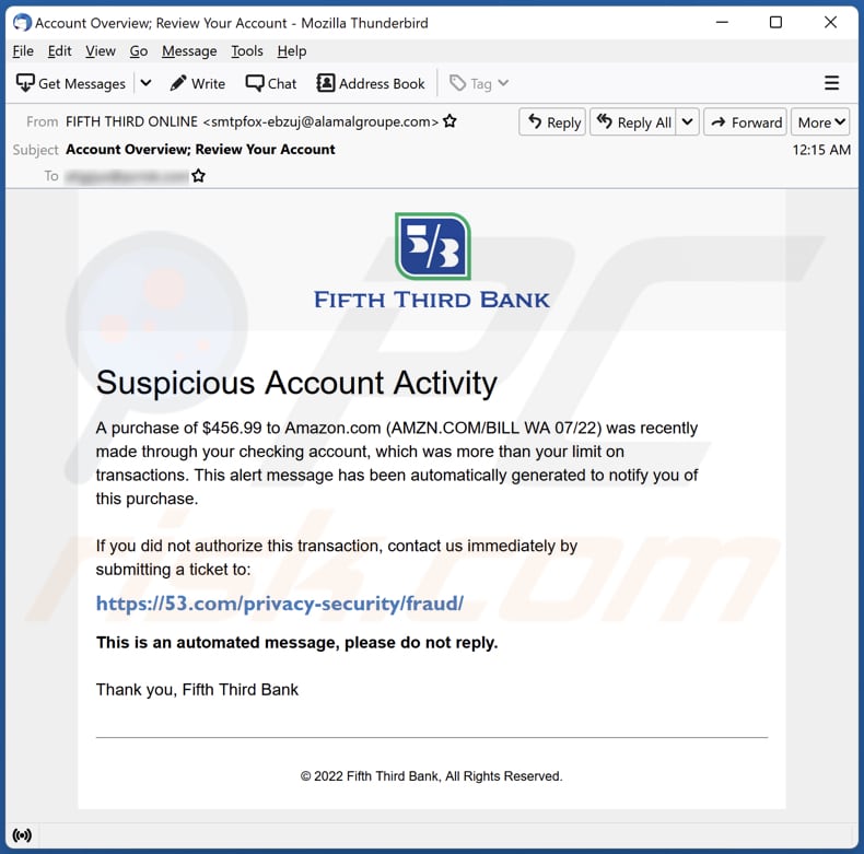 FIFTH THIRD BANK Email Truffa Procedure Di Rimozione E Ripristino FIFTH THIRD BANK Email Truffa Procedure Di Rimozione E Ripristino